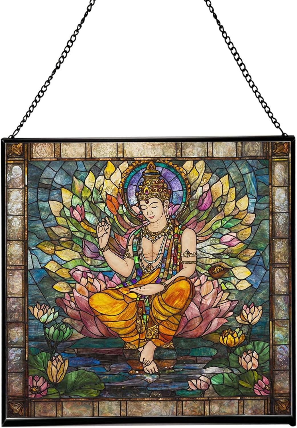 Buddha Brahma Request Stained Glass Suncatcher , 8in Square Window ...