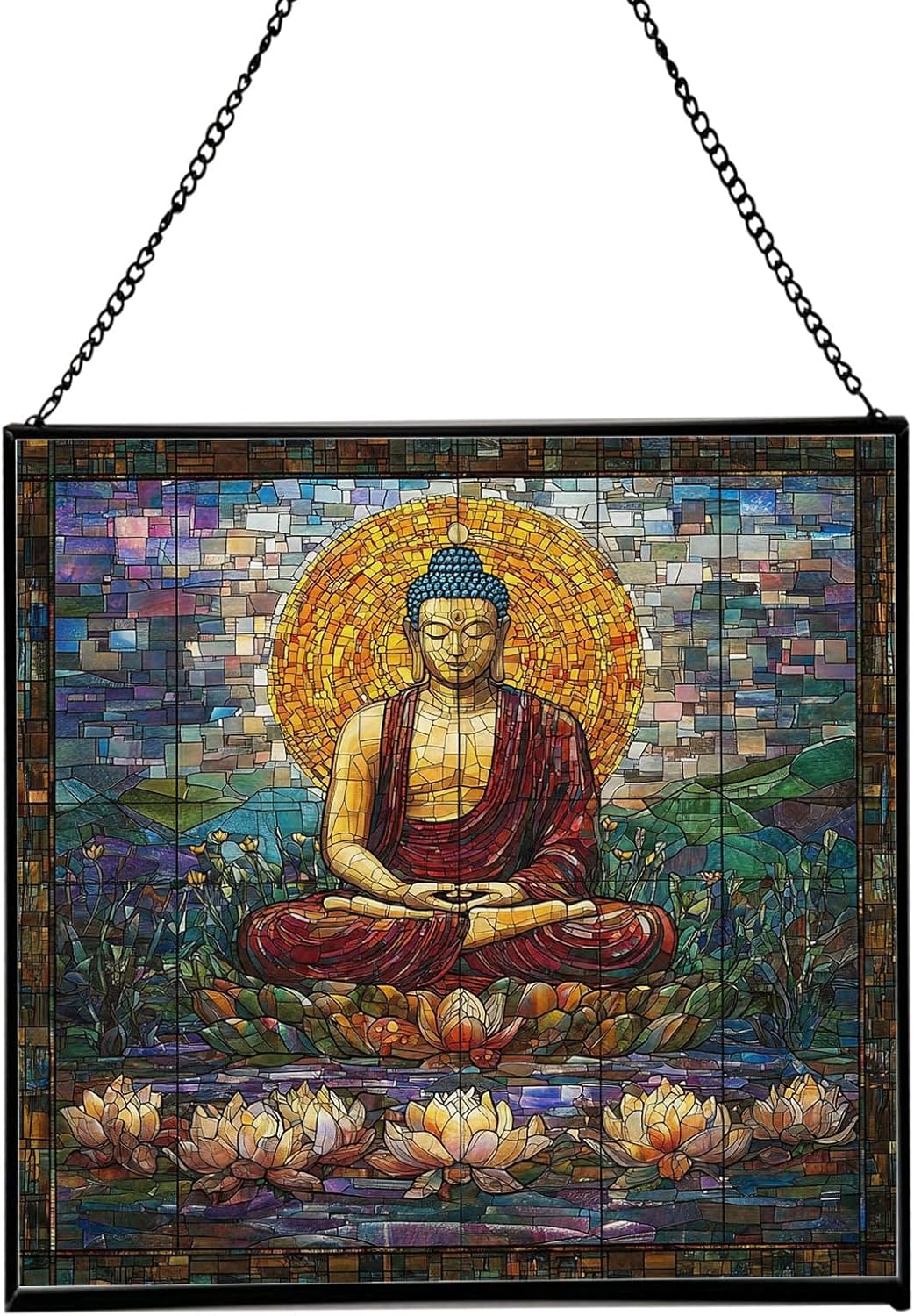 Buddha Cosmic Agriculture Stained Glass Suncatcher , 8in Square Window ...