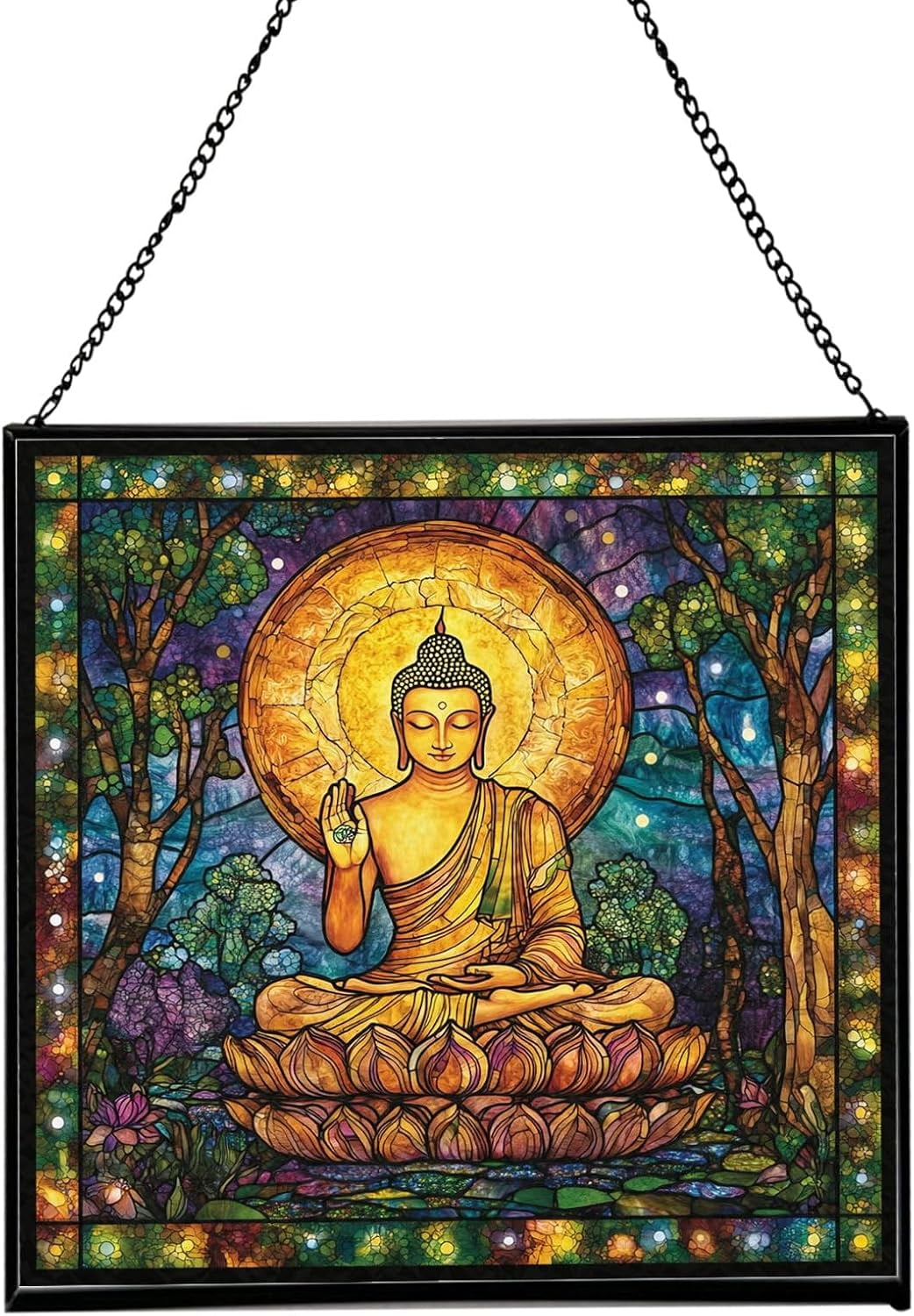Buddha Cosmic Anthropology Stained Glass Suncatcher , 8 Inch Real Glass ...