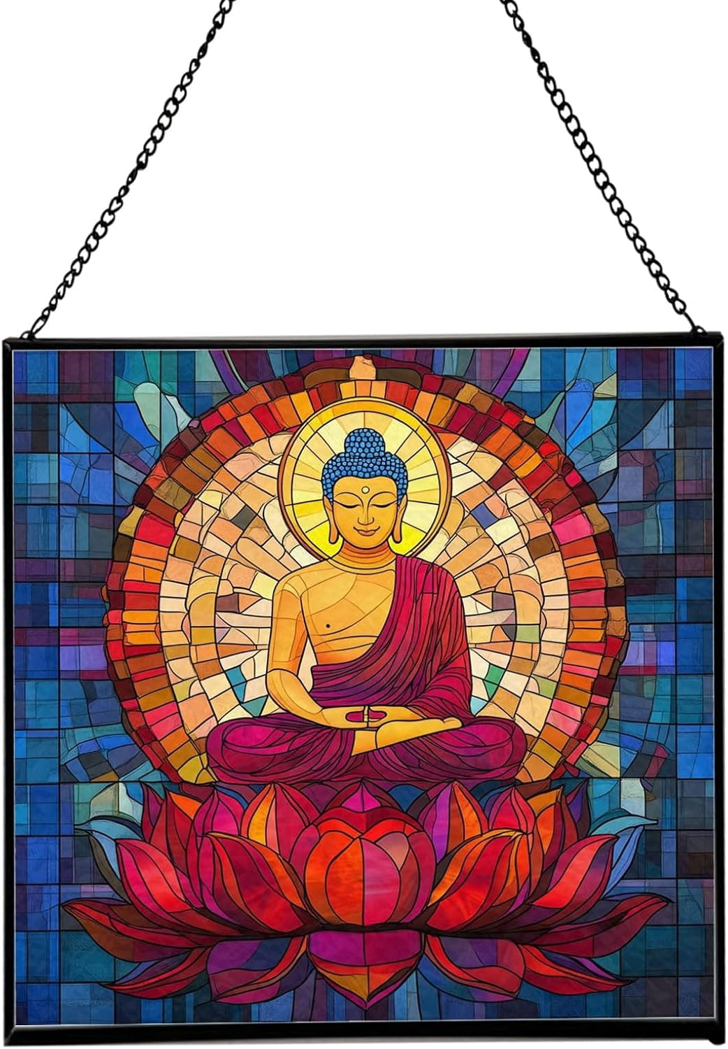 Buddha Cosmic Lotus Stained Glass Suncatcher , 8in Square Window ...