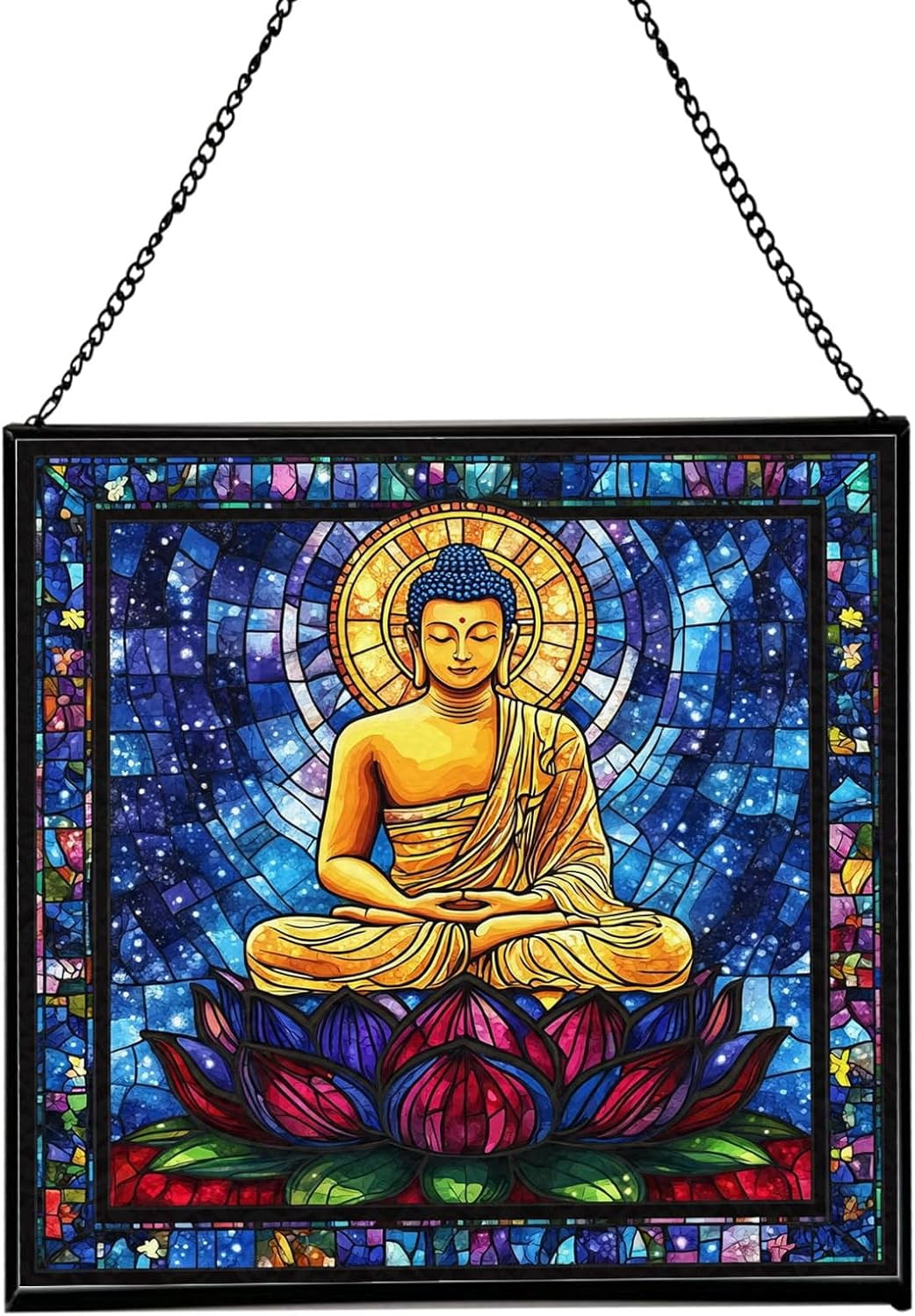 Buddha Cosmic Lotus Stained Glass Suncatcher , 8in Square Window ...