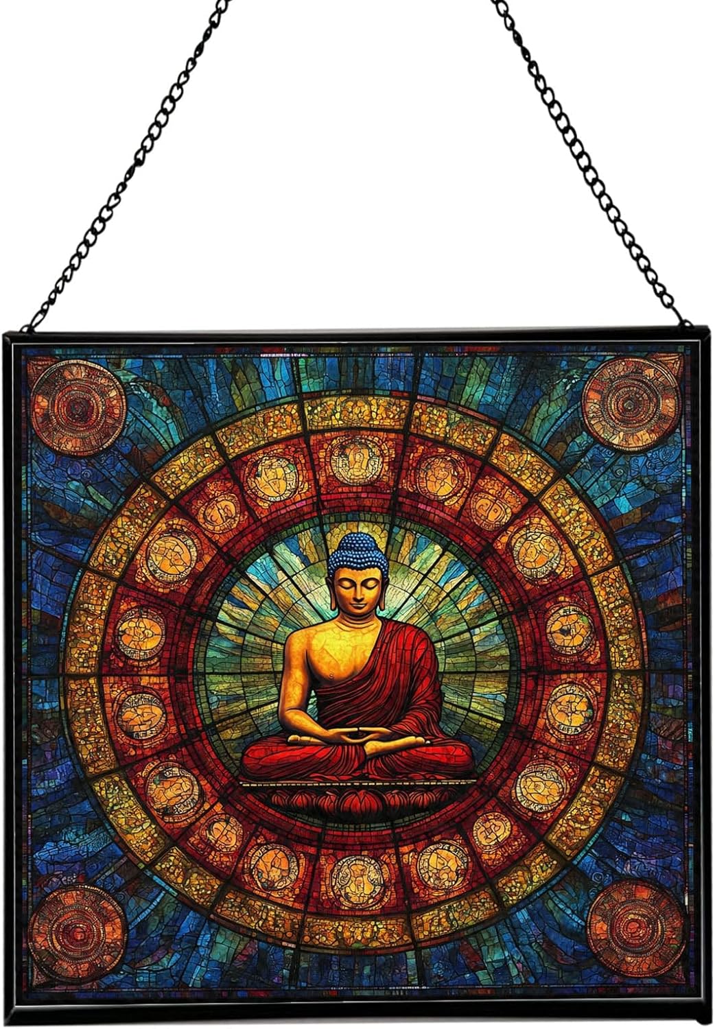 Buddha Cosmic Mandala Stained Glass Suncatcher , 8in Square Window ...