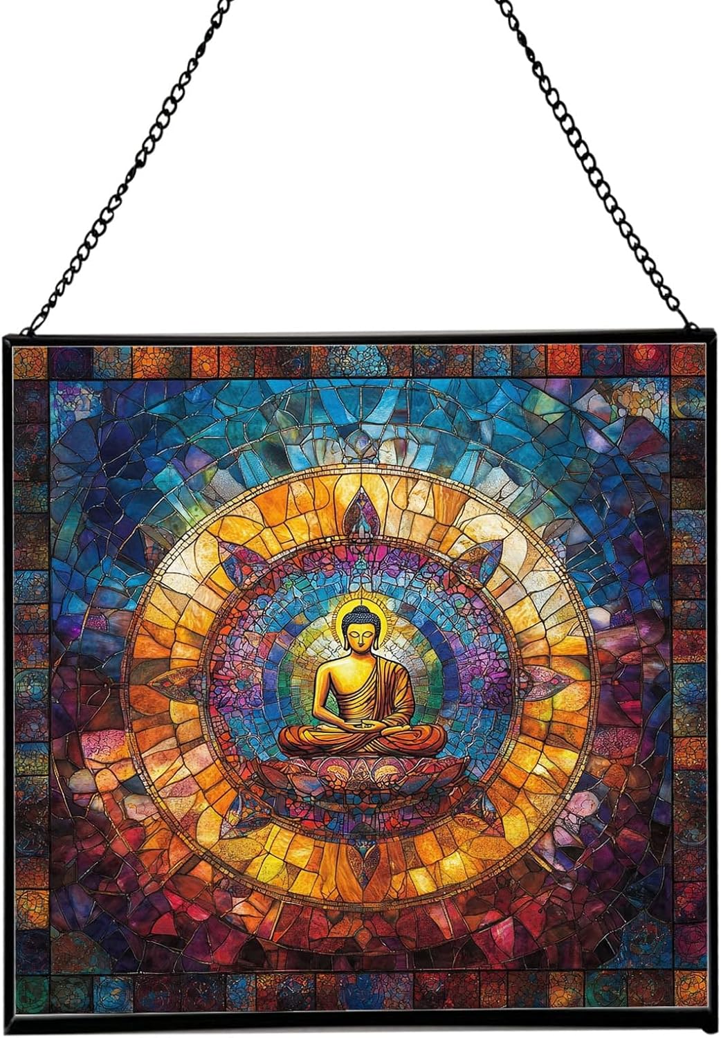 Buddha Cosmic Mandala Stained Glass Suncatcher , 8in Square Window ...