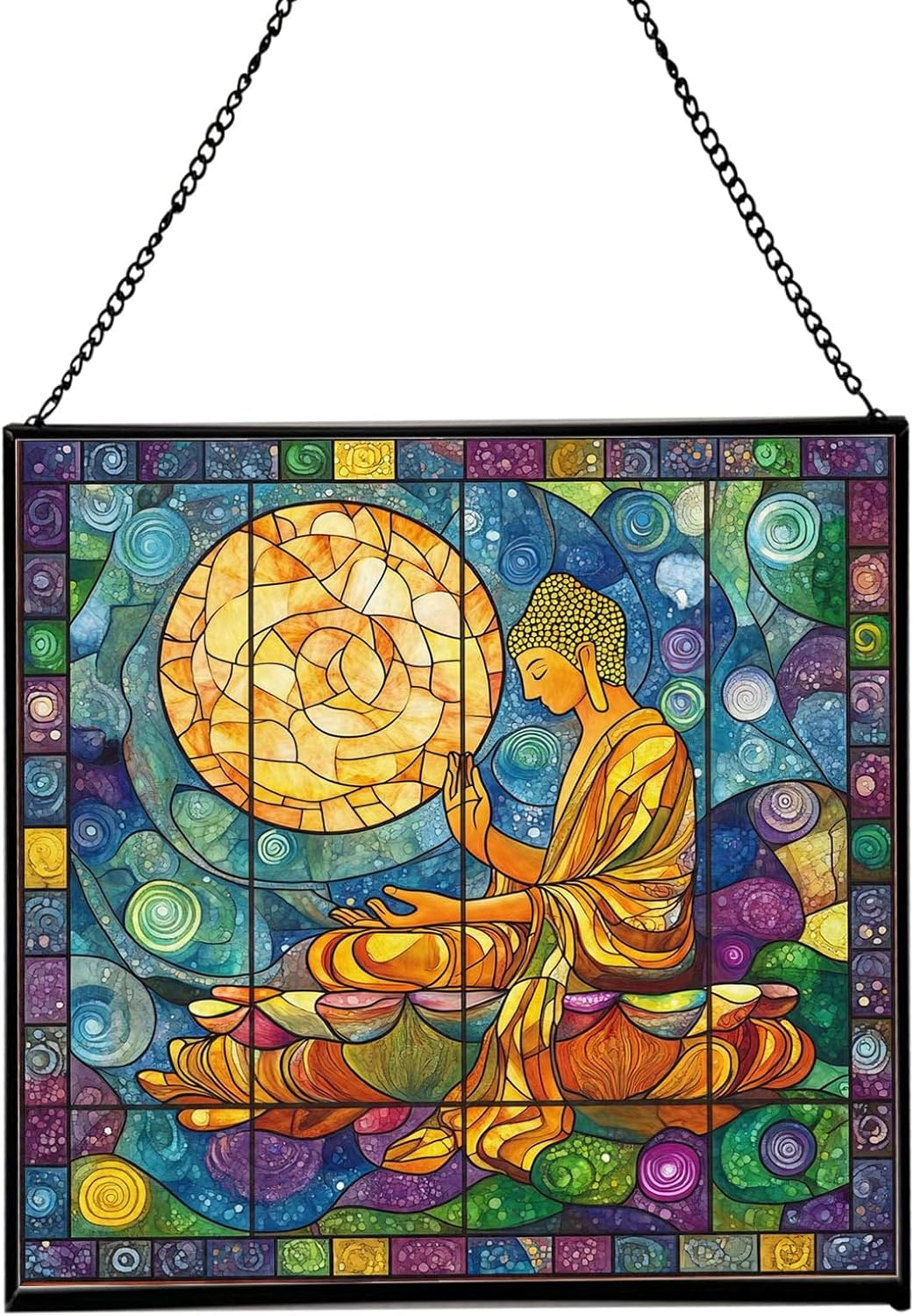 Buddha Cosmic Physics Stained Glass Suncatcher, 8in Square Window ...