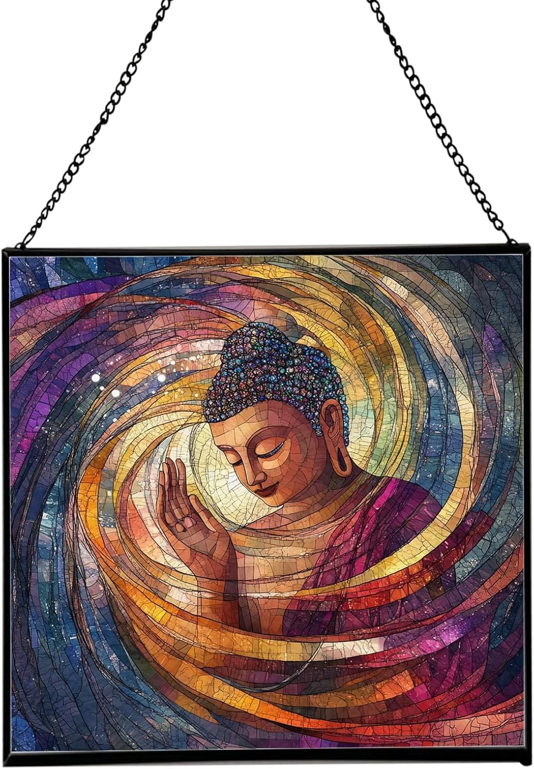 Buddha Cosmic Thread Stained Glass Suncatcher , 8 Inch Real Glass ...