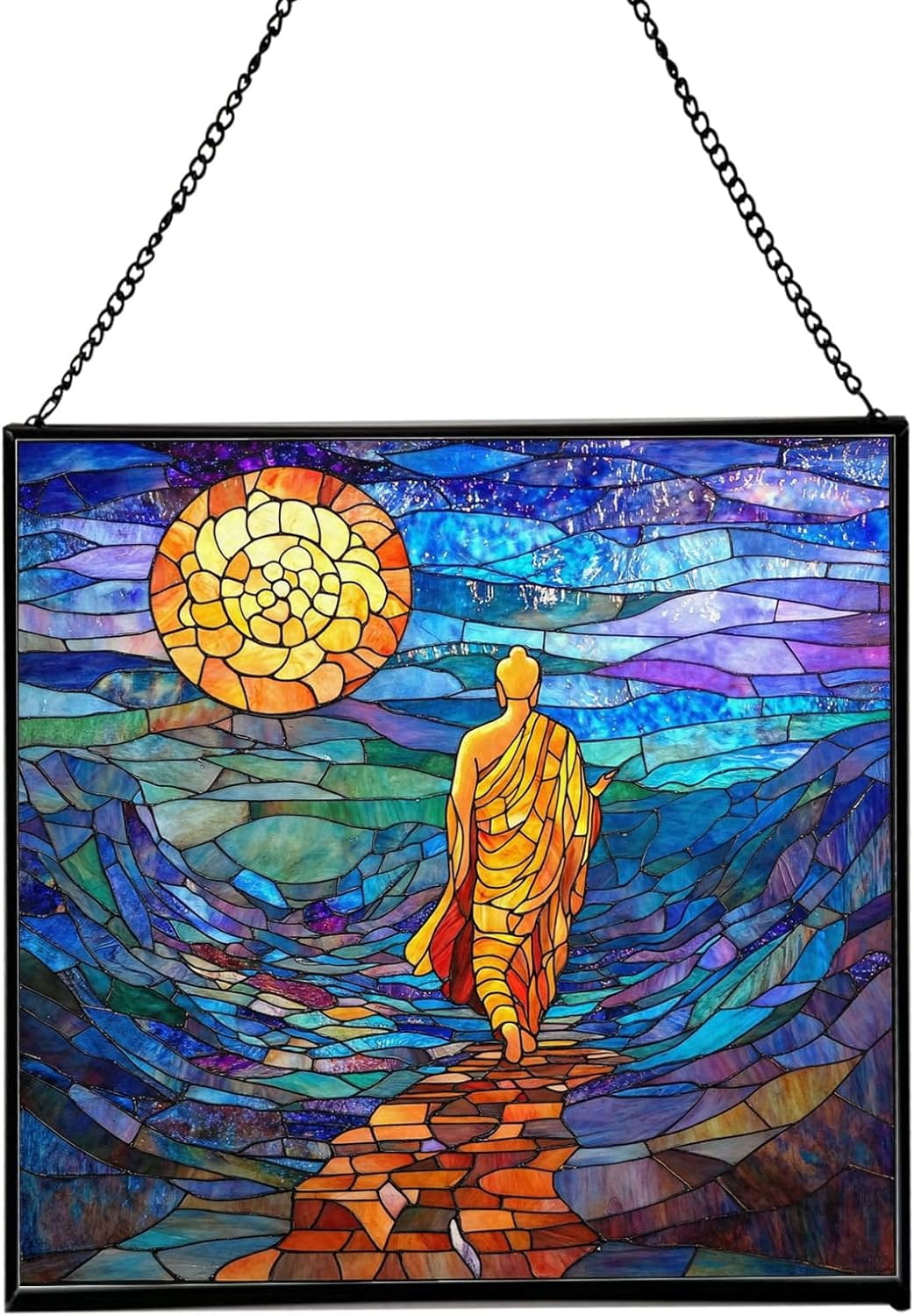 Buddha Cosmic Waters Stained Glass Suncatcher, Square Window Hanging ...