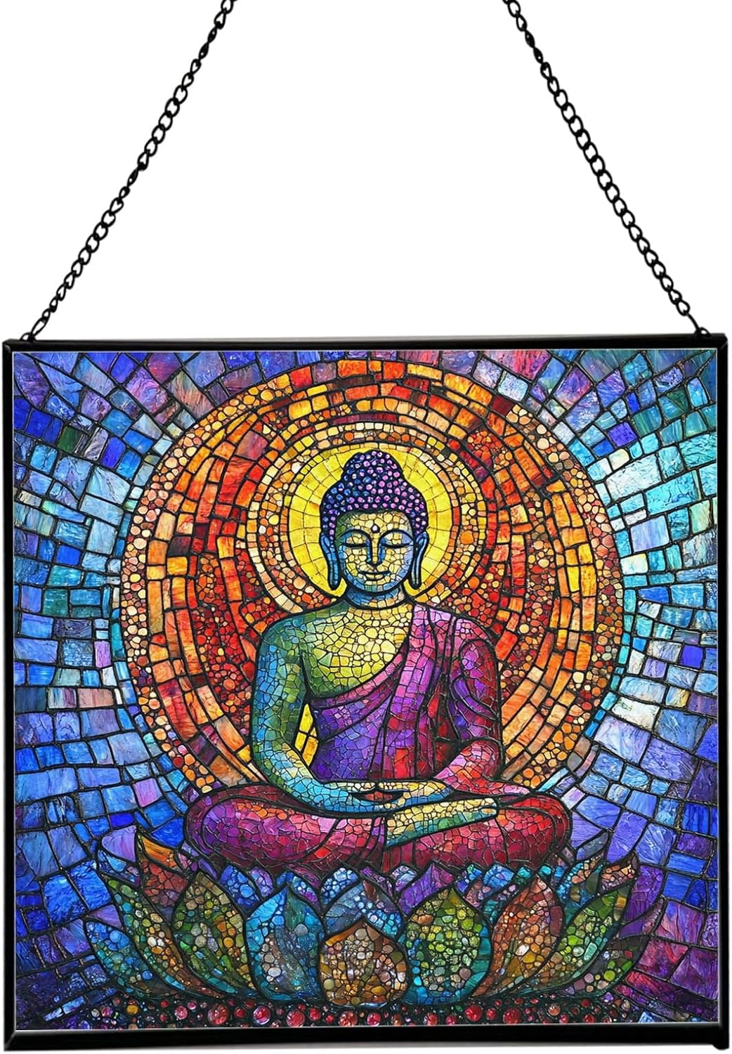 Buddha Cosmic Web Stained Glass Suncatcher, Square Window Hanging for ...