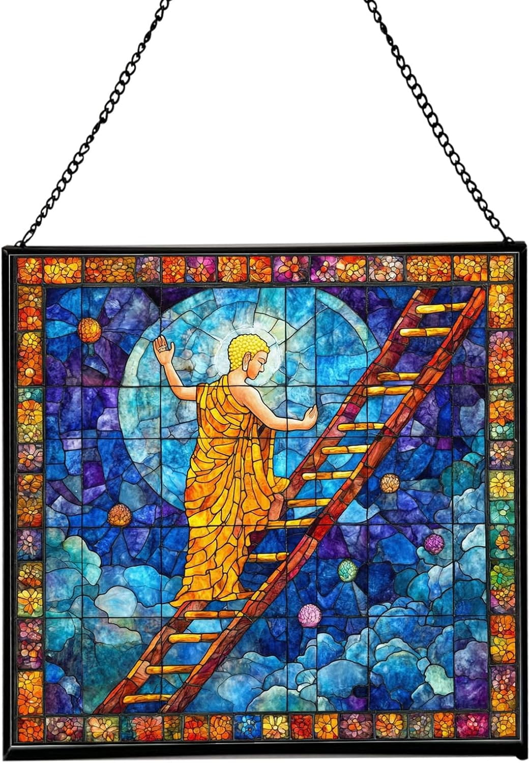 Buddha Descent Heaven Stained Glass Suncatcher , 8 Inch Real Glass ...