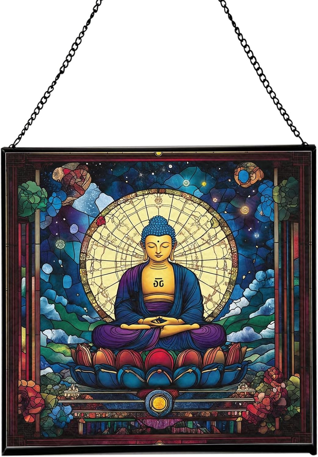 Buddha Dharma Astronomy Stained Glass Suncatcher, 8in Square Window ...