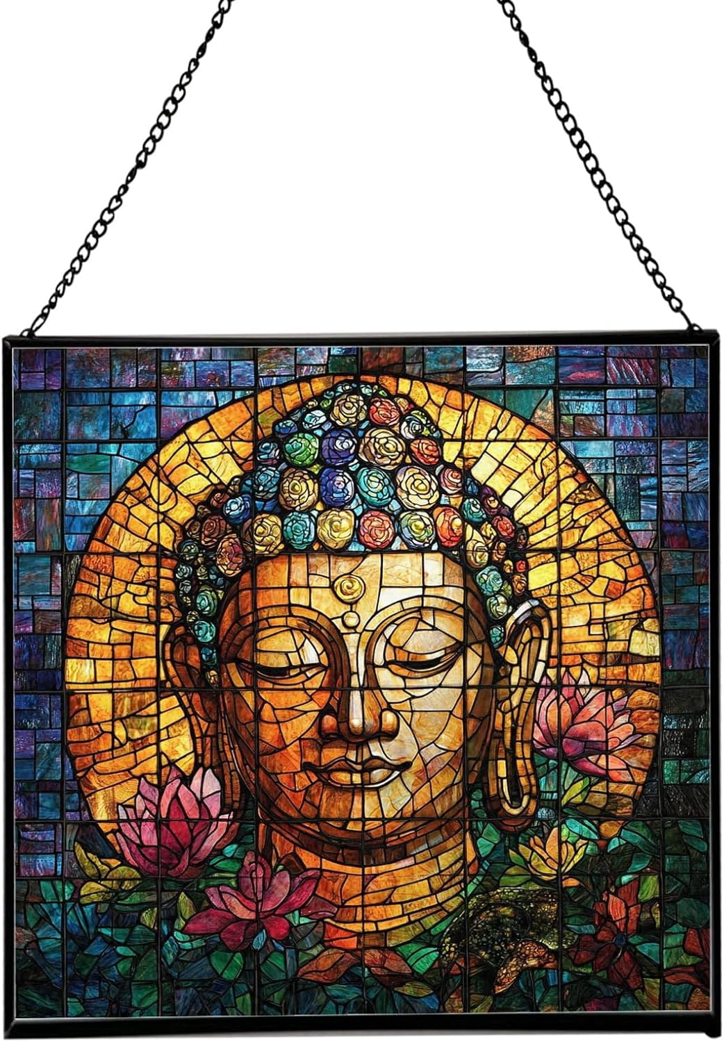 Buddha Dharma Sociology Stained Glass Suncatcher , 8in Square Window ...