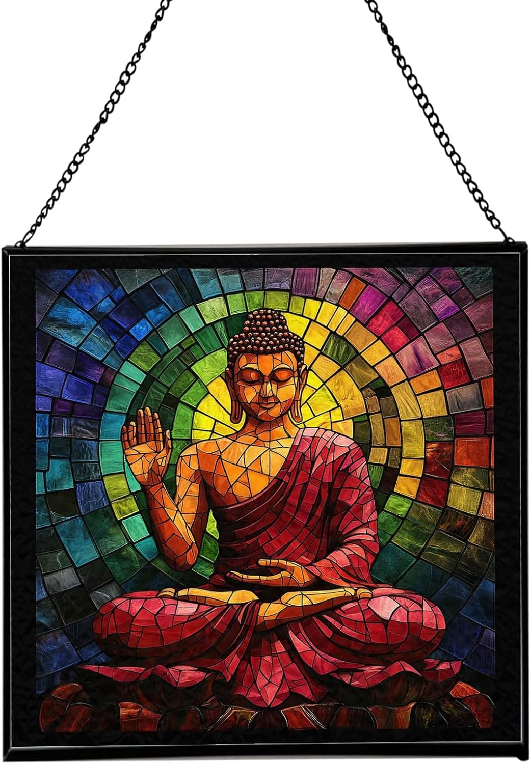 Buddha Dhyana Meditation Stained Glass Suncatcher , 8in Square Window ...