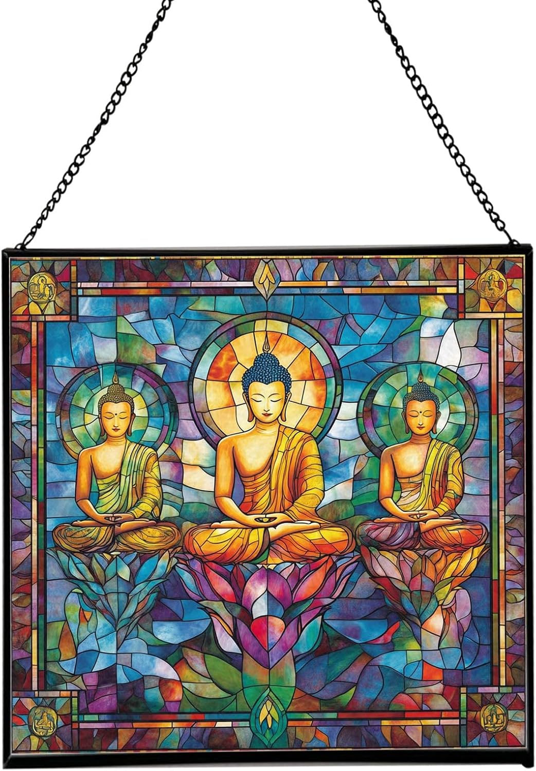 Buddha Dhyani Five Stained Glass Suncatcher , 8in Square Window Hanging ...