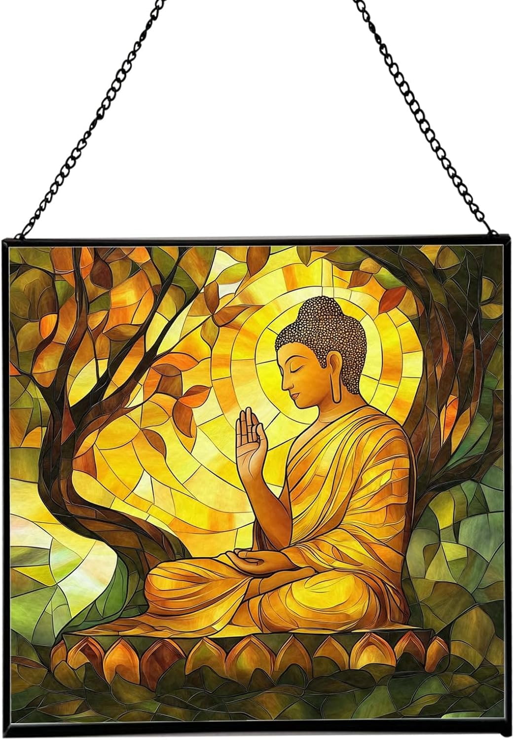 Buddha Enlightenment Moment Stained Glass Suncatcher, 8 Inch Real Glass ...