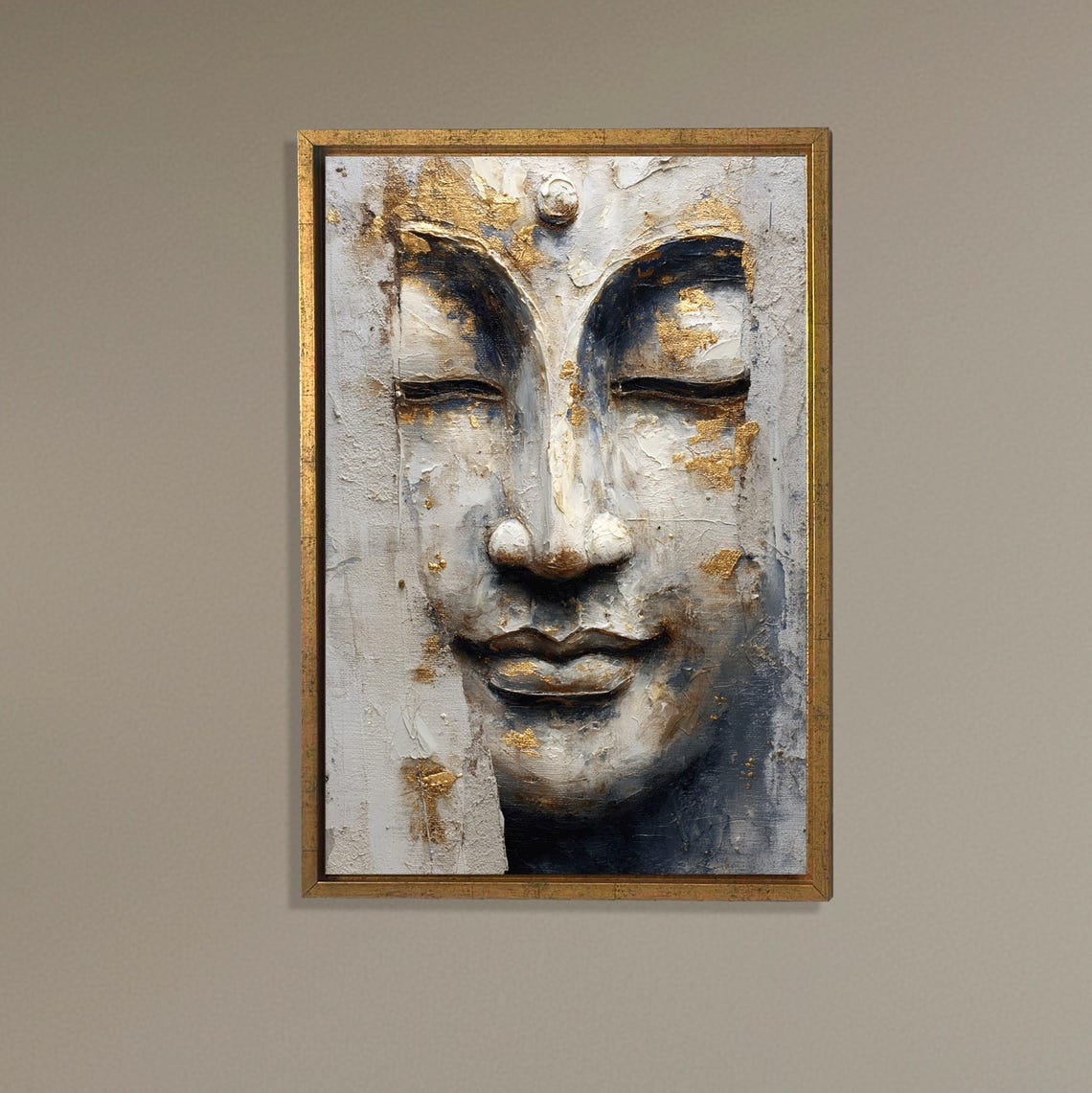 Buddha Face Art, Spiritual Wall Decor, Zen Textured, Tranquil Face ...