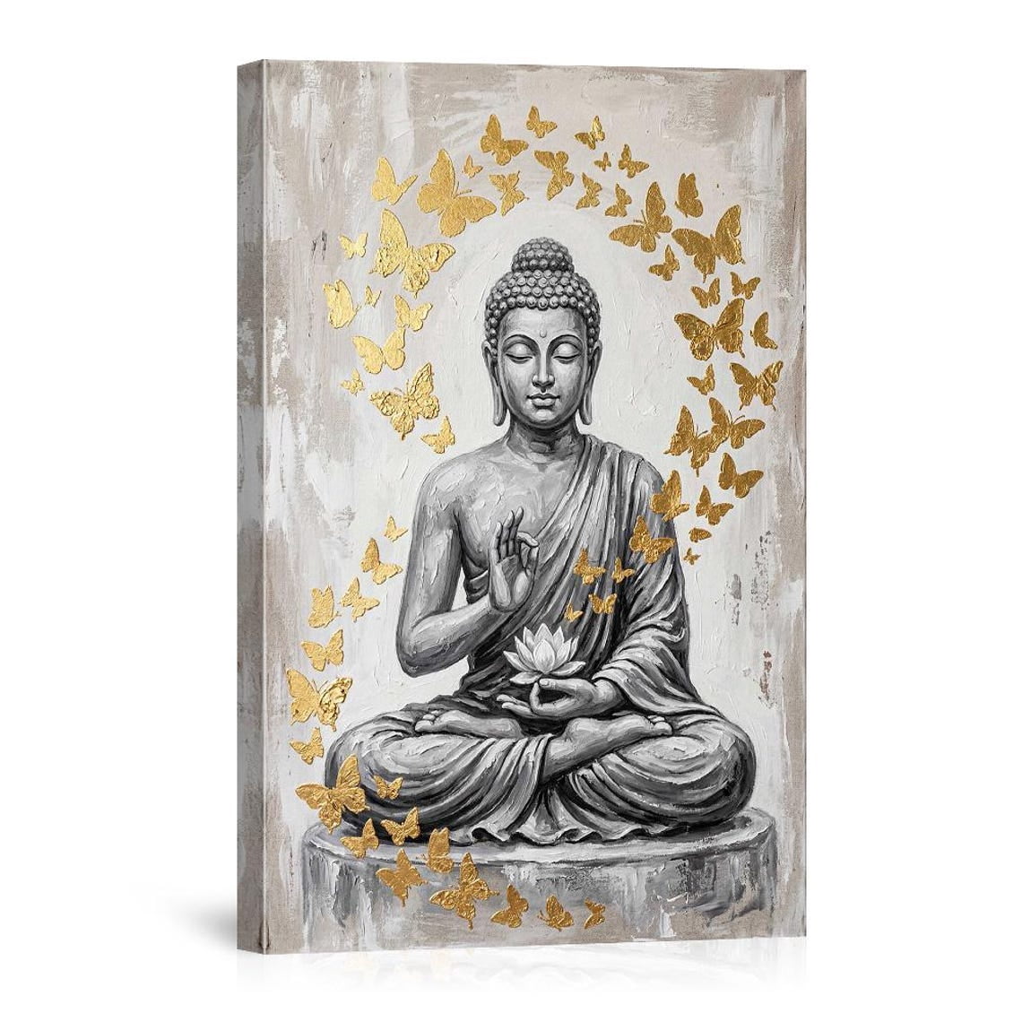 Buddha Gold Butterfly Zen Meditation Spiritual Lotus Flower Grey ...
