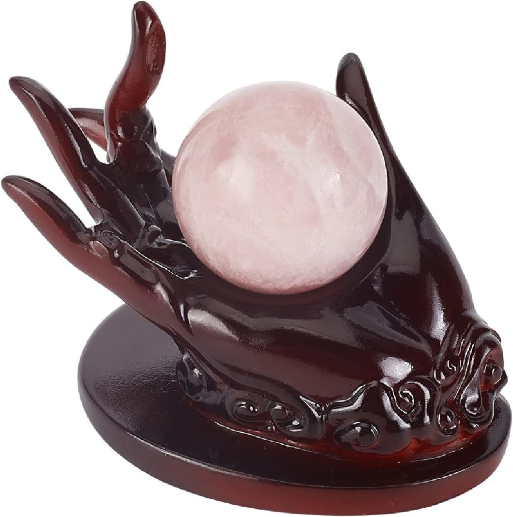 Buddha Hand Shaped Crystal Ball Display Stand Brown Sphere Ball Base ...