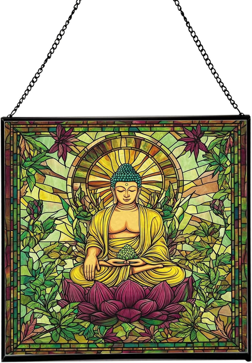 Buddha Healing Herbs Stained Glass Suncatcher , 8in Square Window ...