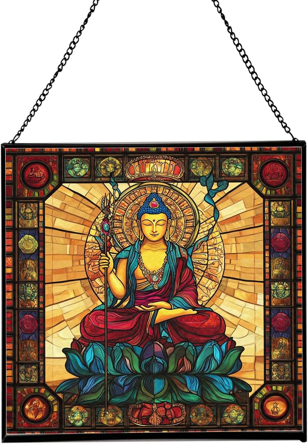 Buddha Ksitigarbha Vow Stained Glass Suncatcher , 8in Square Window ...