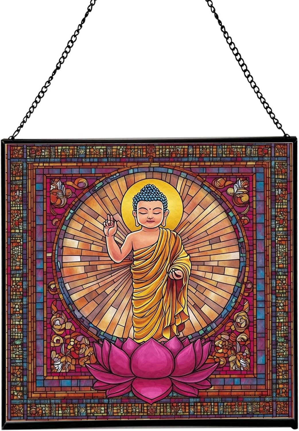 Buddha Lotus Birth Stained Glass Suncatcher , 8in Square Window Hanging ...