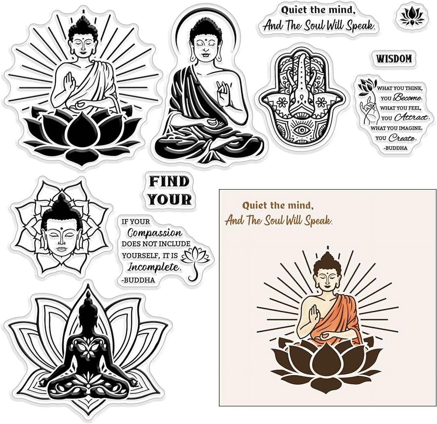 Buddha Lotus Clear Rubber Stamps Reusable Zen Meditate Mandala Text ...