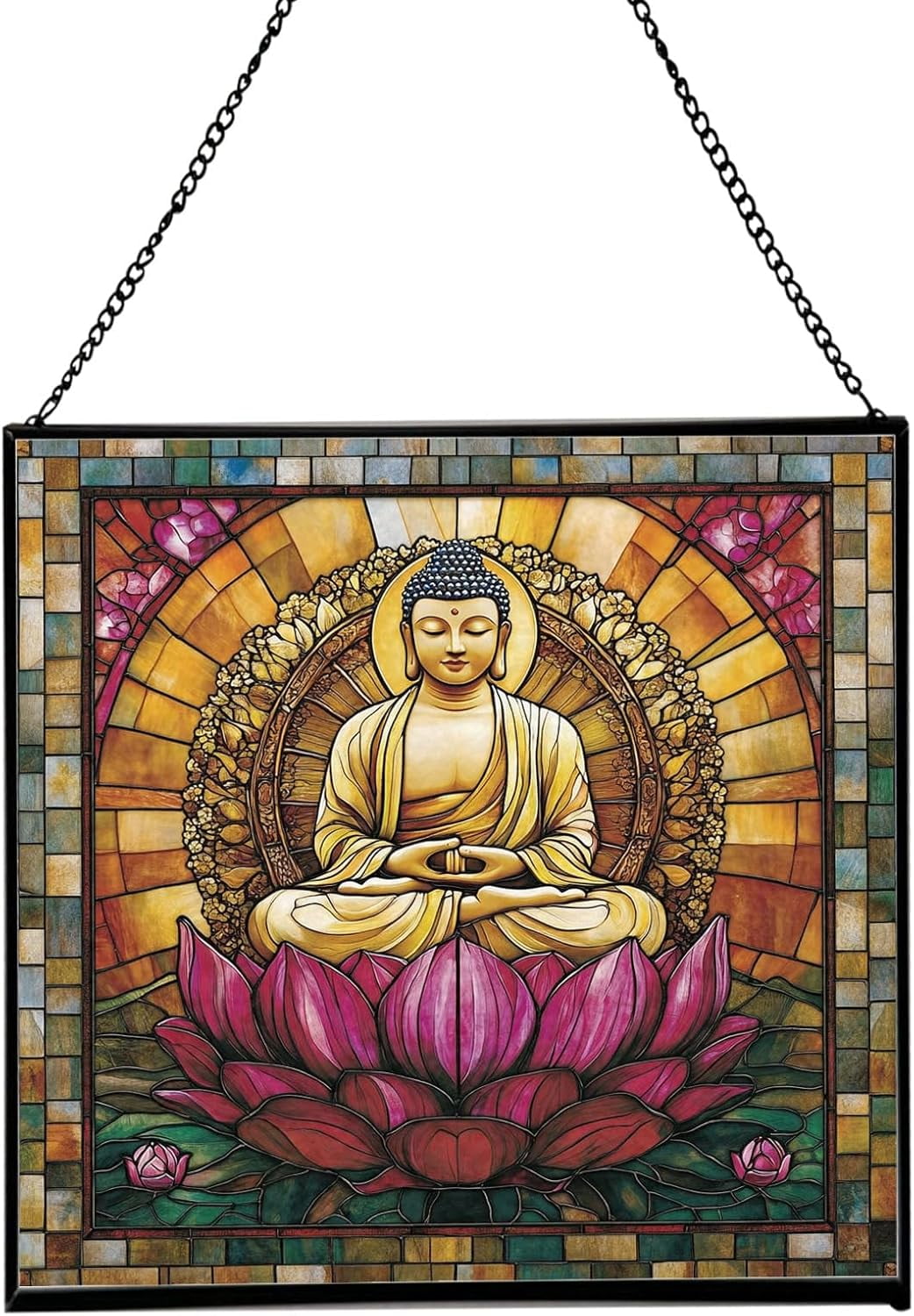 Buddha Lotus Throne Stained Glass Suncatcher , 8 Inch Real Glass ...