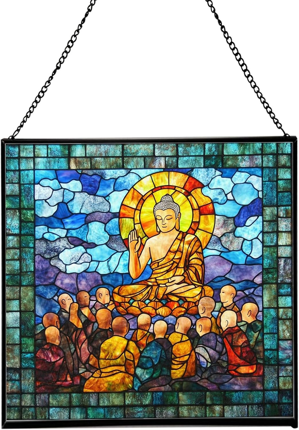 Buddha Mahaparinirvana Stained Glass Suncatcher , 8in Square Window ...