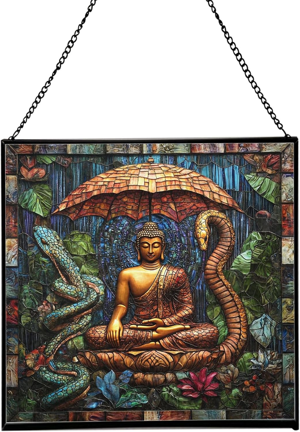 Buddha Naga Protection Stained Glass Suncatcher , 8in Square Window ...