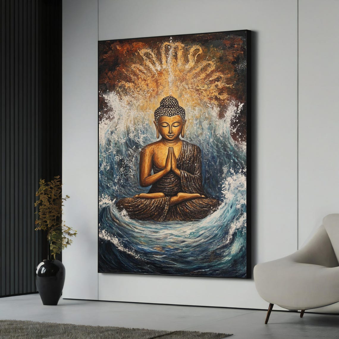 Buddha In Nirvana With Flowing Water Canvas Painting – Spiritual Art ...