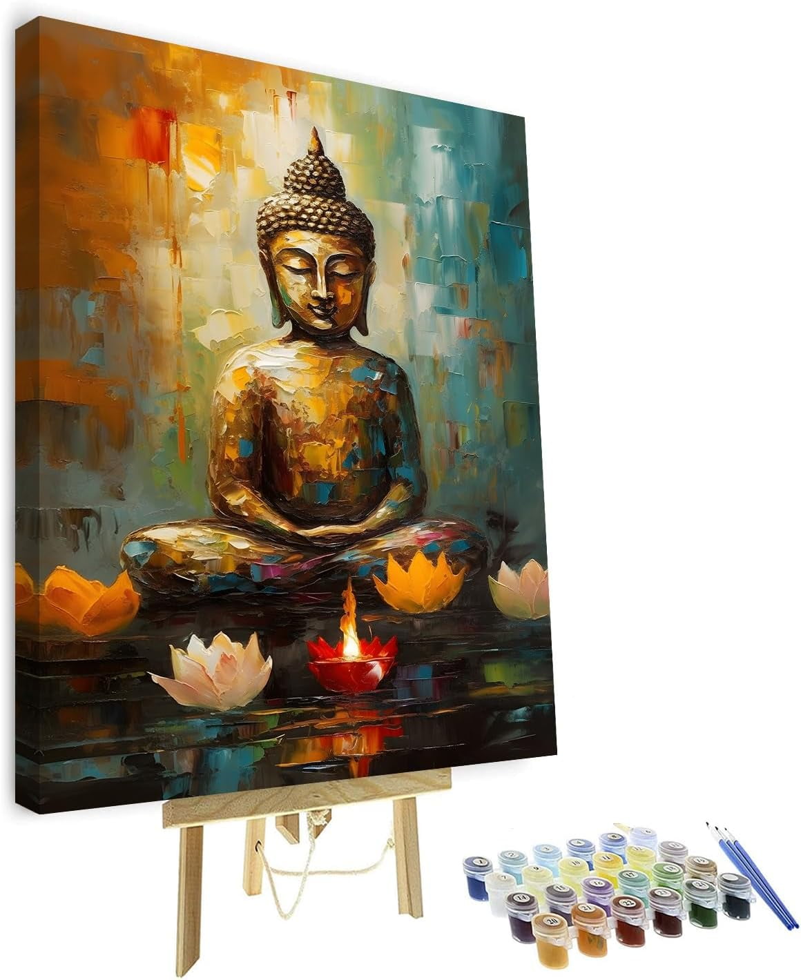 Buddha Oil Paint by Numbers Kit for Adults Lotus Flower Candle Paint by ...