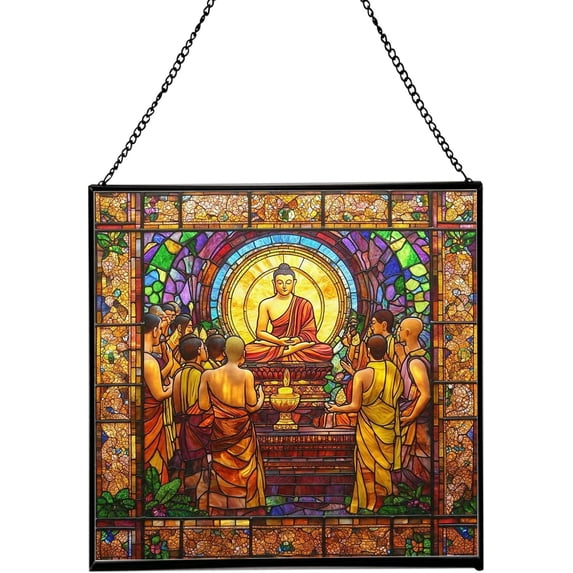 Buddha Ordination Stained Glass Suncatcher, 8 Inch Real Glass ...