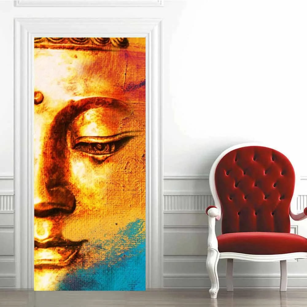 Buddha PVC Self-adhesive Door Sticker Yoga Room Meditation Mural ...