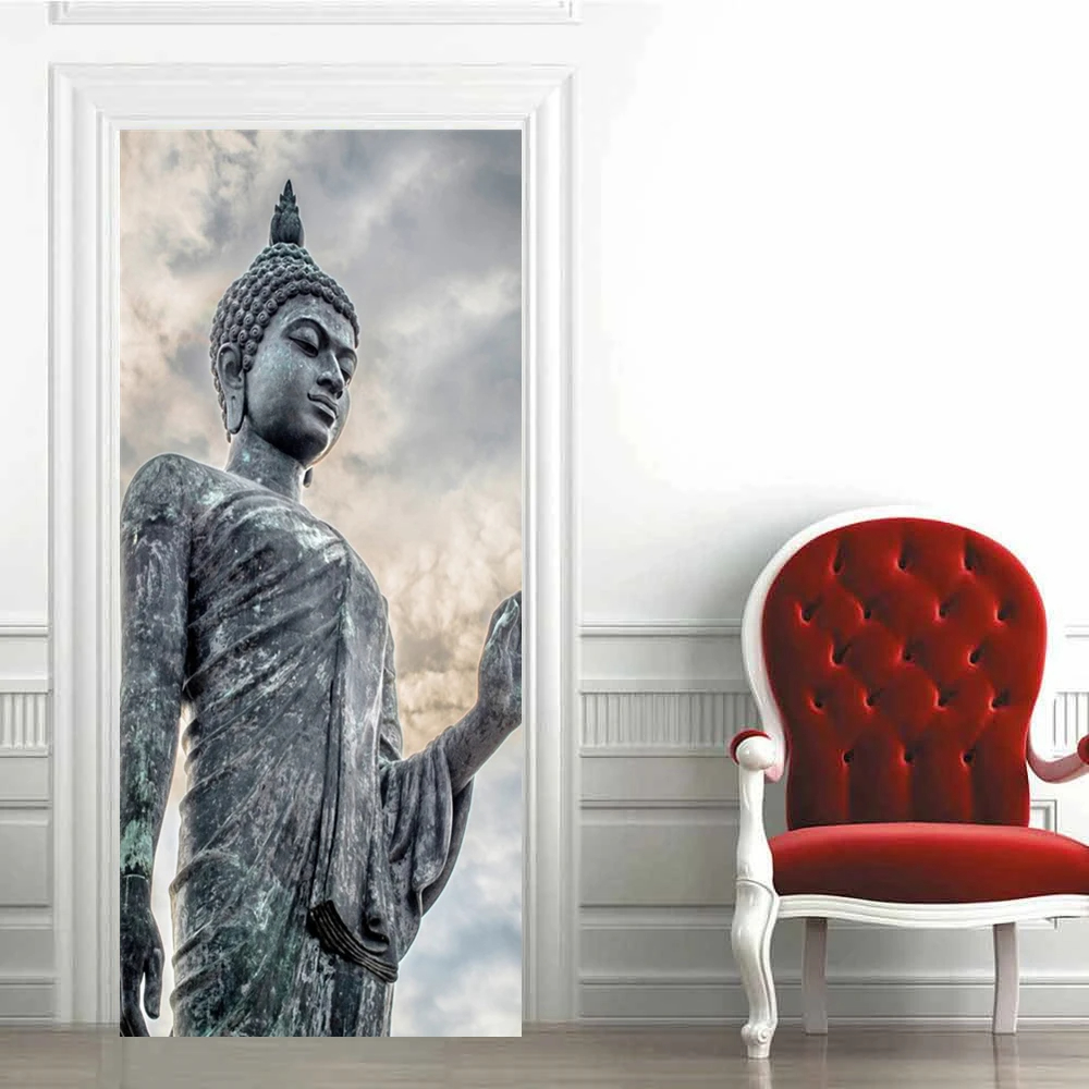 Buddha PVC Self-adhesive Door Sticker Yoga Room Meditation Mural ...