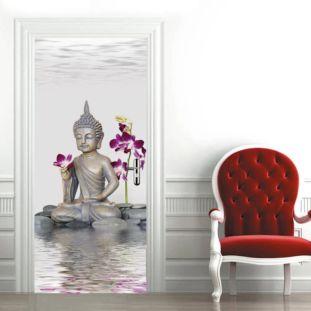 Buddha PVC Self-adhesive Door Sticker Yoga Room Meditation Mural ...