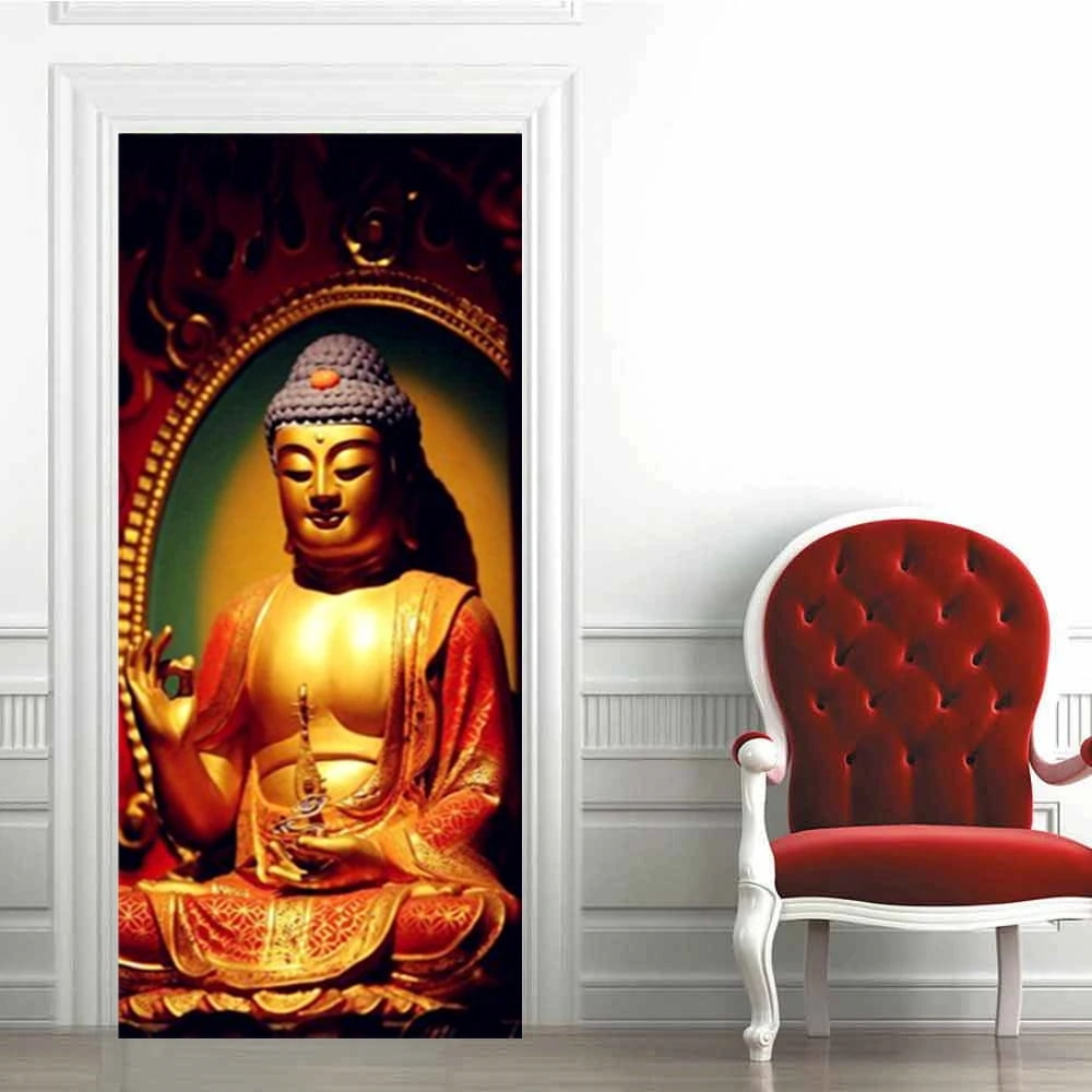 Buddha PVC Self-adhesive Door Sticker Yoga Room Meditation Mural ...