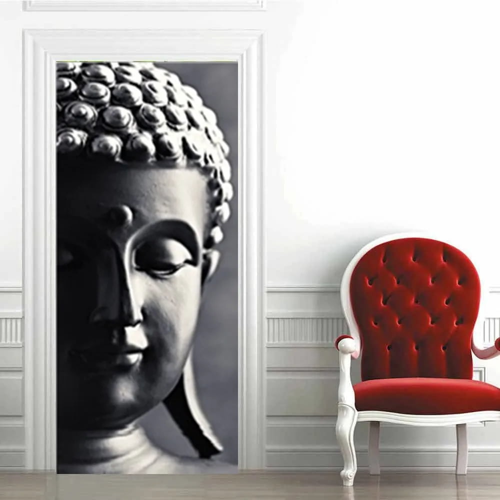 Buddha PVC Self-adhesive Door Sticker Yoga Room Meditation Mural ...