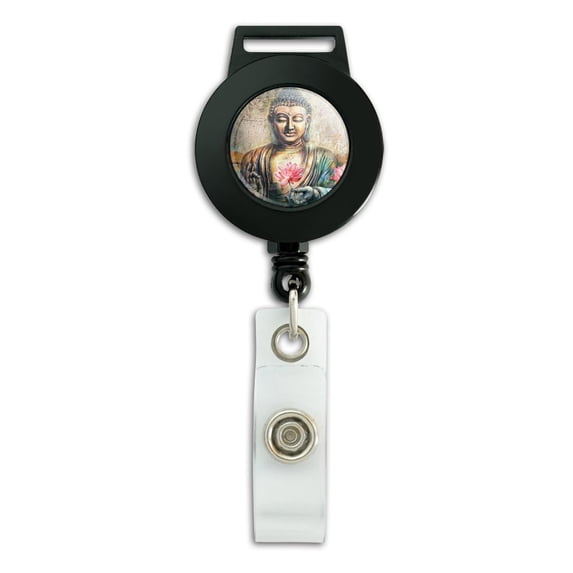 Buddha Pink Lotus Flowers Serenity Lanyard Retractable Reel Badge ID ...