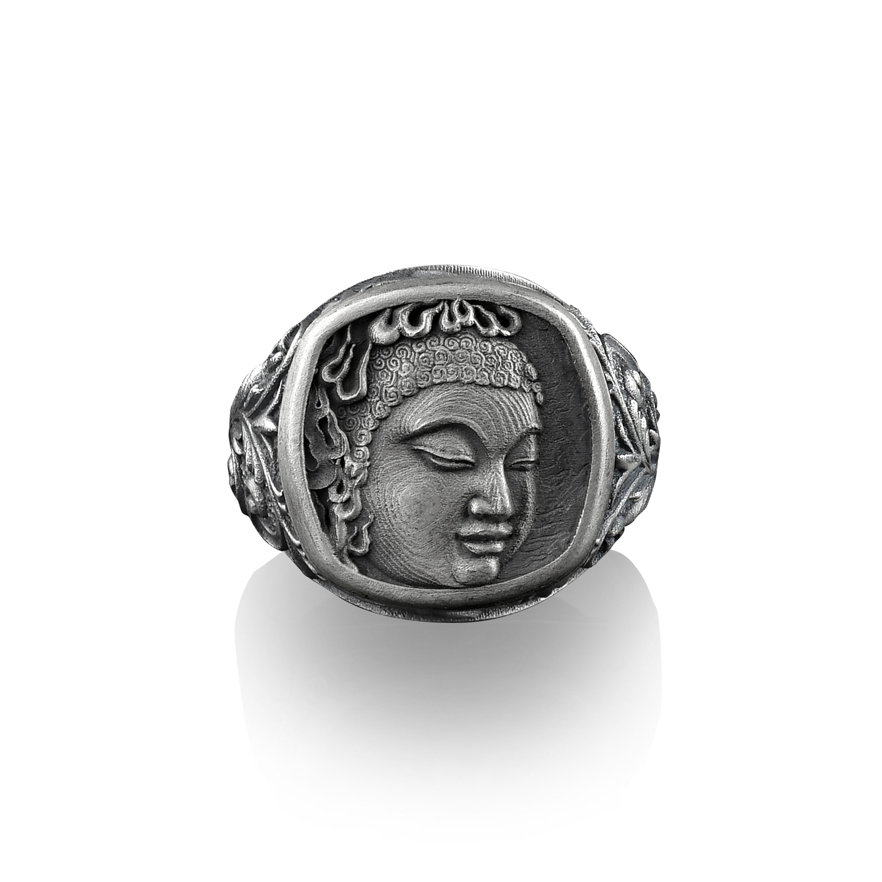 Buddha Signet Pinky Ring For Men in Sterling Silver, Buddhist Hinduism ...