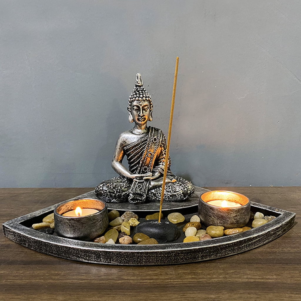Buddha Statue Candlestick Incense Holder Sculpture Resin Buddhist Craft ...