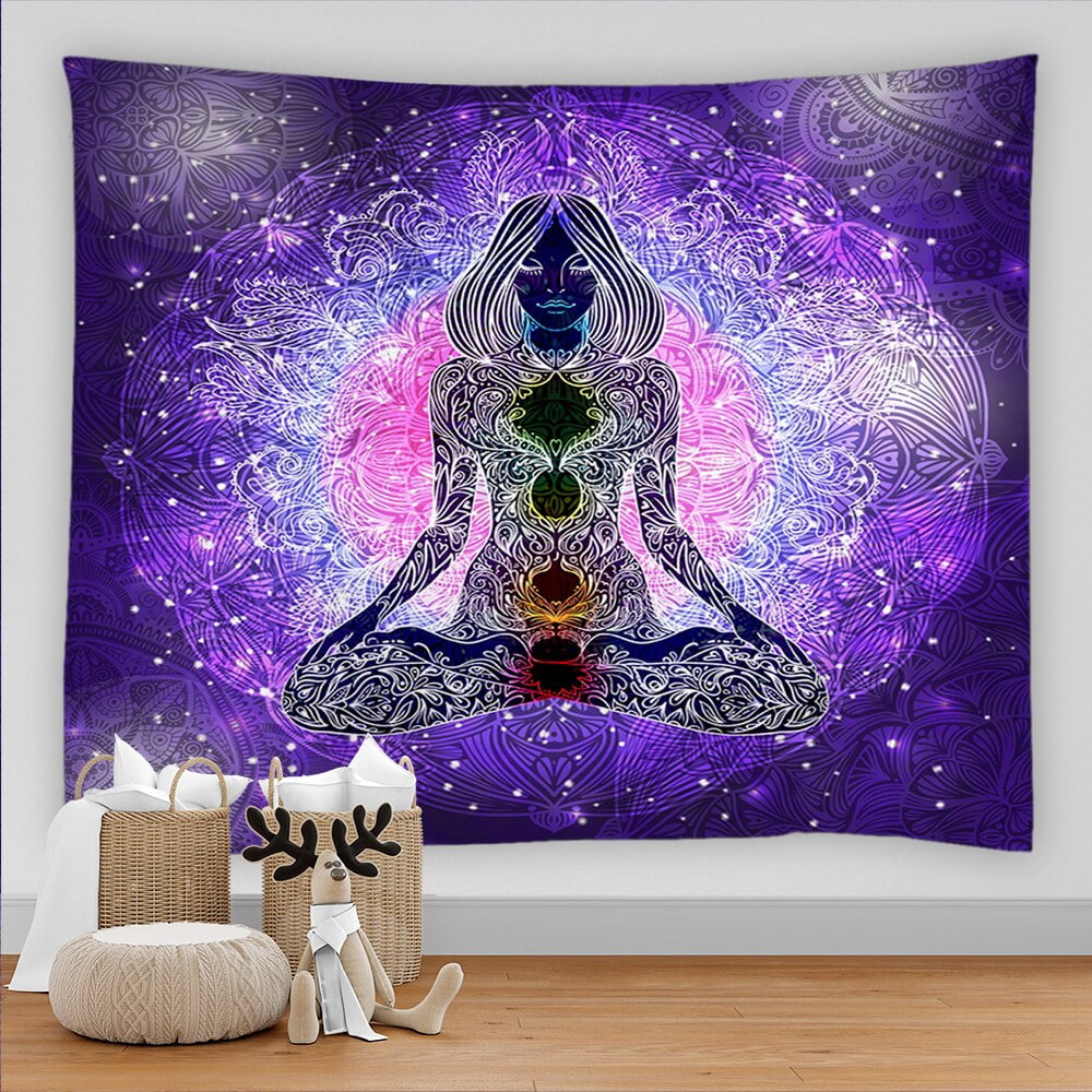 Buddha Statue Meditation 7 Chakra Yoga Tapestry Wall Hanging Mandala ...