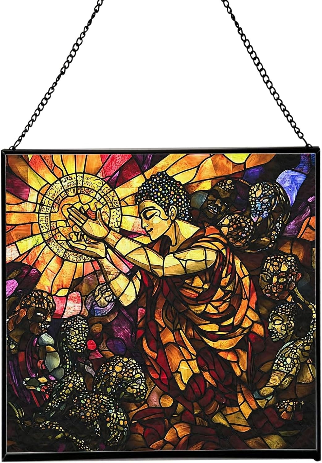Buddha Taming Mara Stained Glass Suncatcher , 8 Inch Real Glass ...
