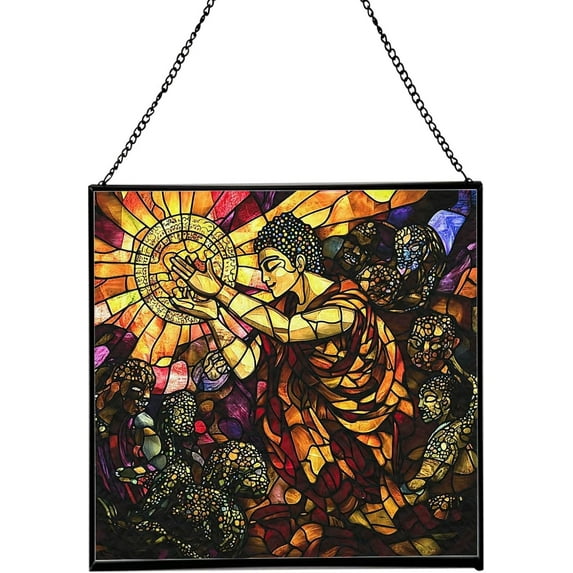 Buddha Taming Mara Stained Glass Suncatcher , 8 Inch Real Glass ...