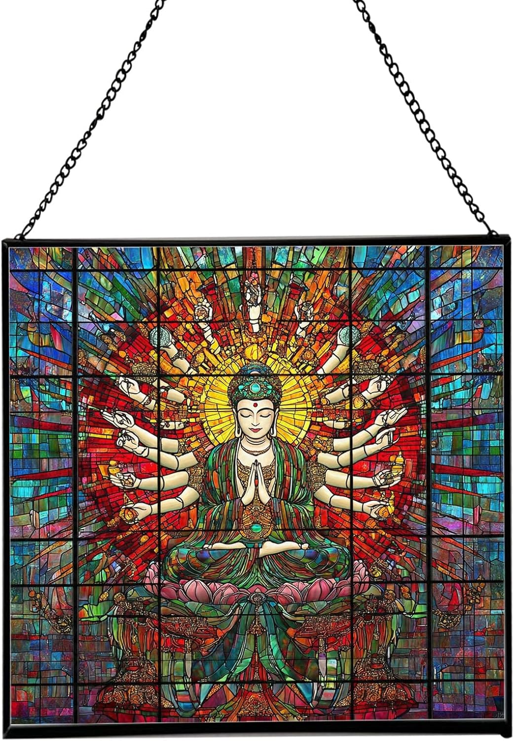 Buddha Thousand Arms Stained Glass Suncatcher , 8in Square Window ...