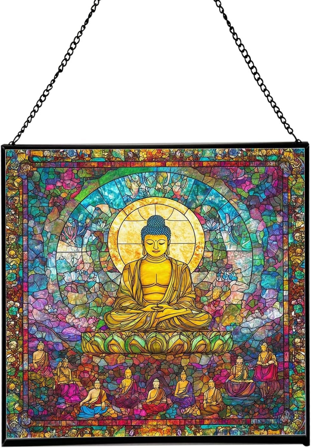 Buddha Thousand Buddha Stained Glass Suncatcher , 8in Square Window ...