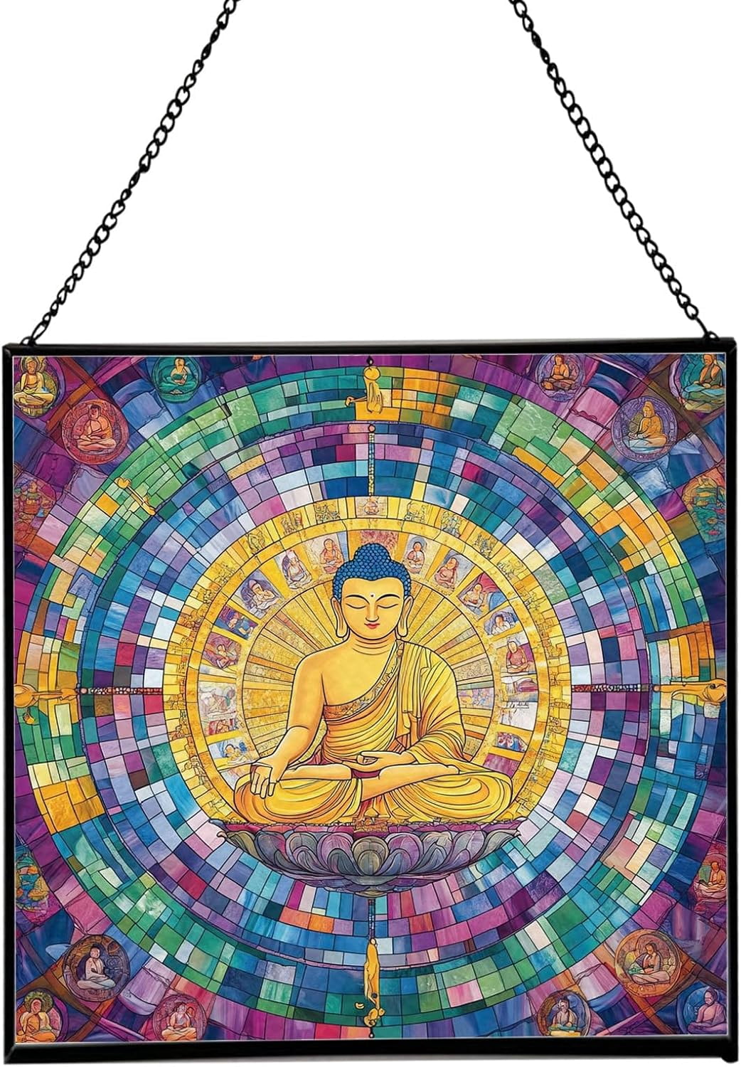 Buddha Thousand Buddha Stained Glass Suncatcher , 8in Square Window ...