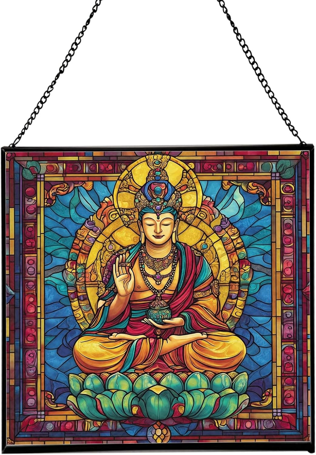Buddha Vajra Thunder Stained Glass Suncatcher , 8in Square Window ...