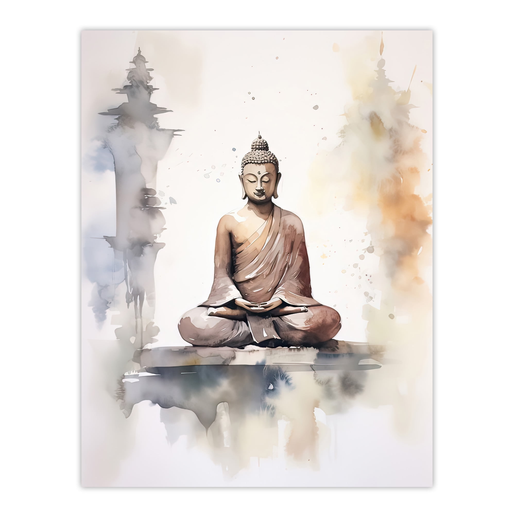 Buddha Vihara Meditation Prayer Soft Neutral Watercolour Painting Extra ...