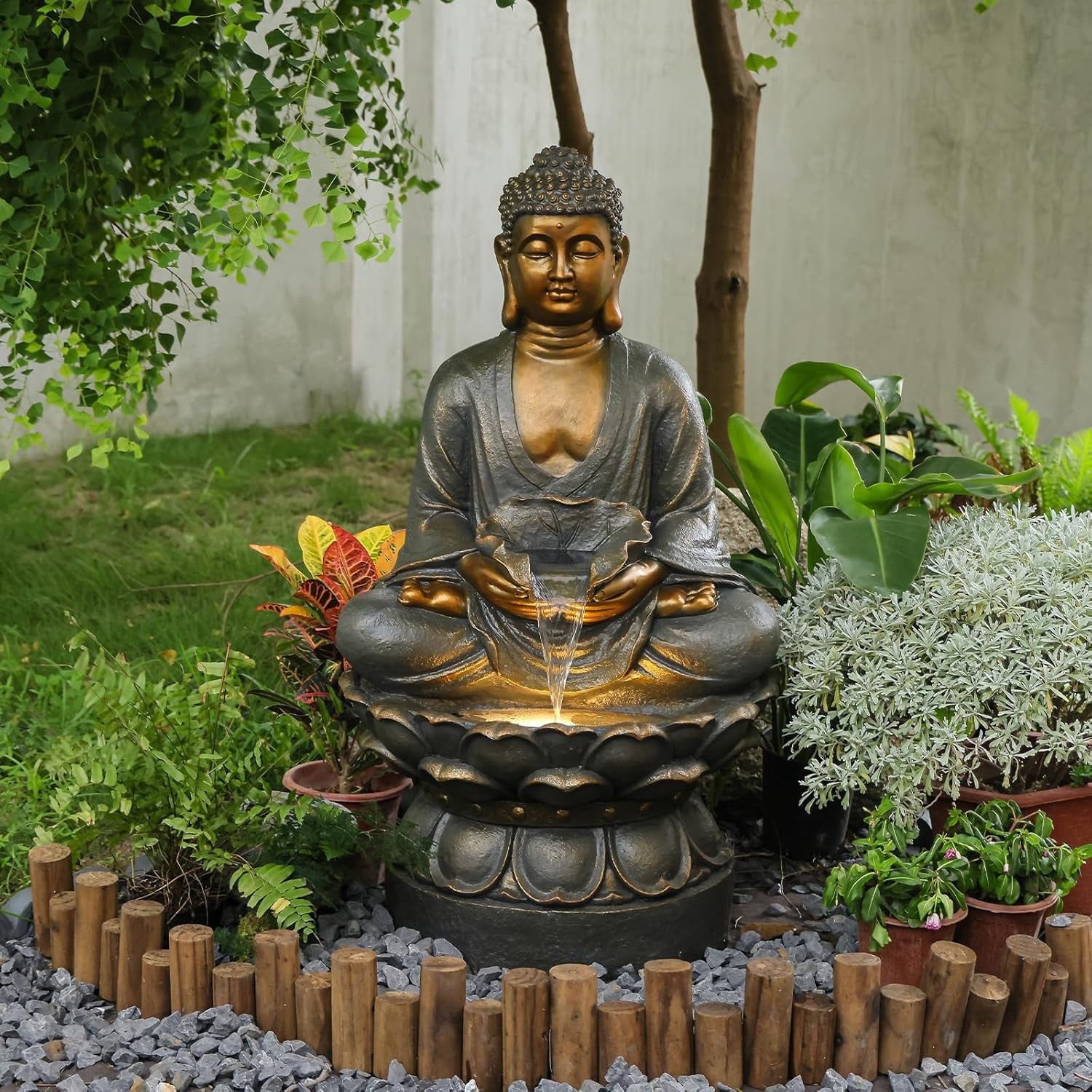 Buddha Water Fountain Outdoor Large Sitting Lotus Base Waterfall ...