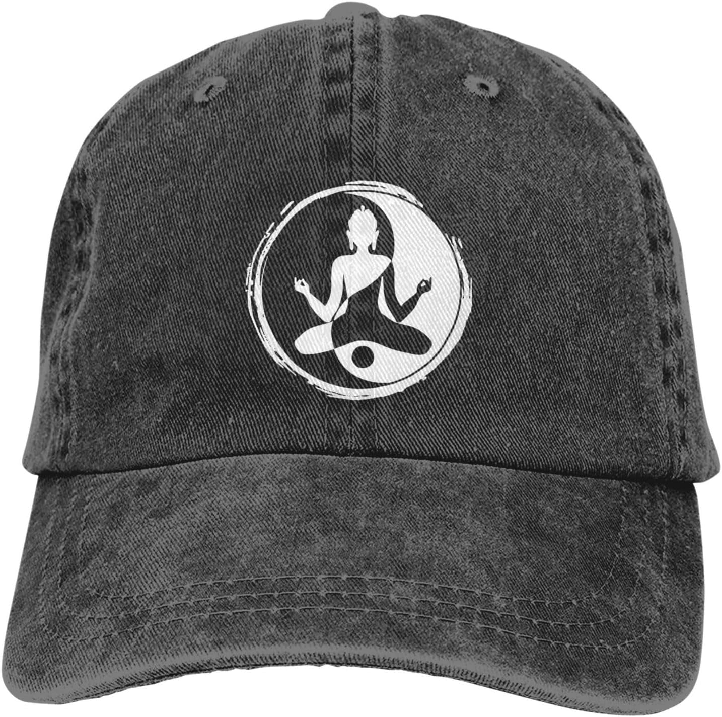 Buddha Yin Yang Hat Distressed Cotton Washed Baseball Cap Black Funny ...
