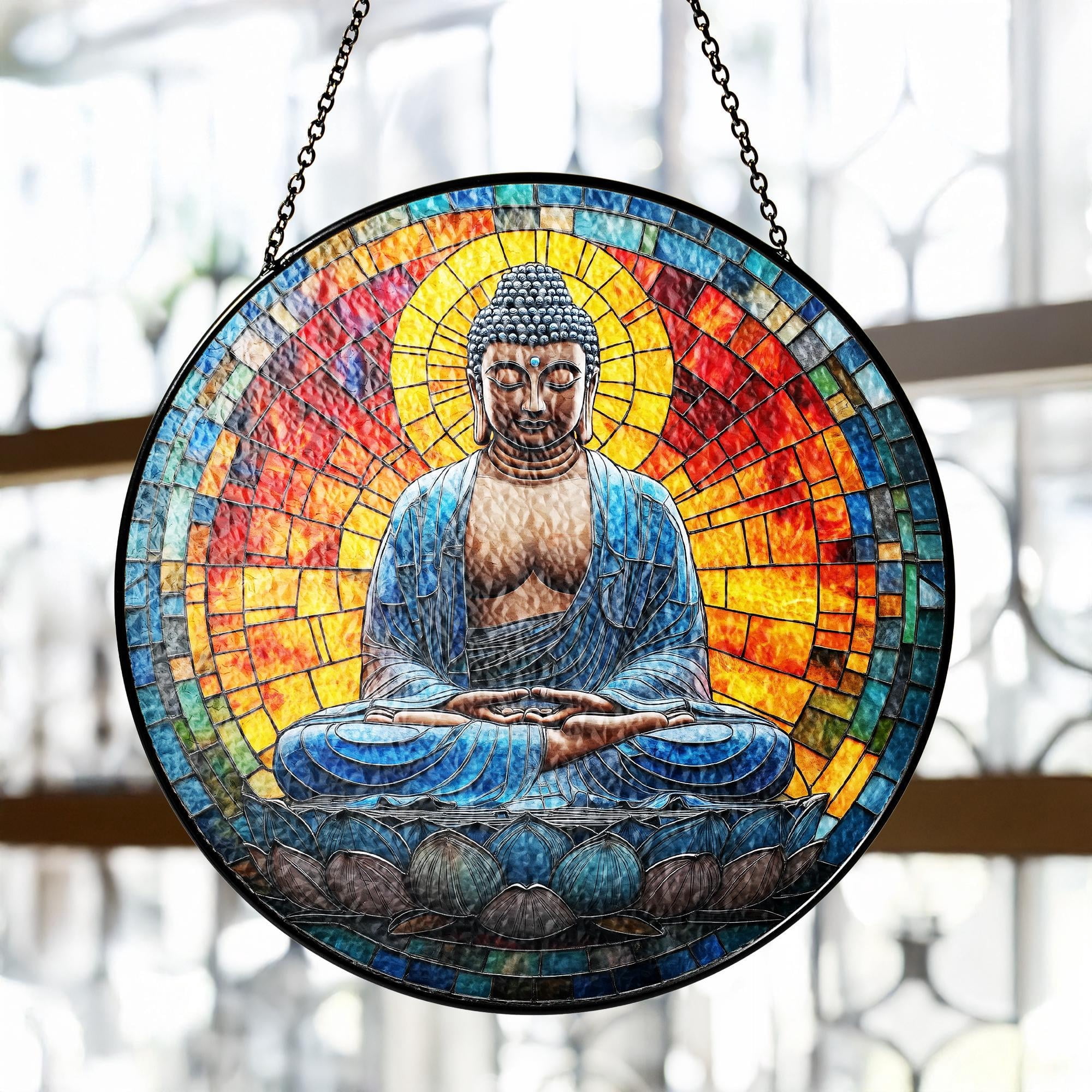 Buddha Zen Meditation Stained Glass Suncatcher Buddhist Art Window ...