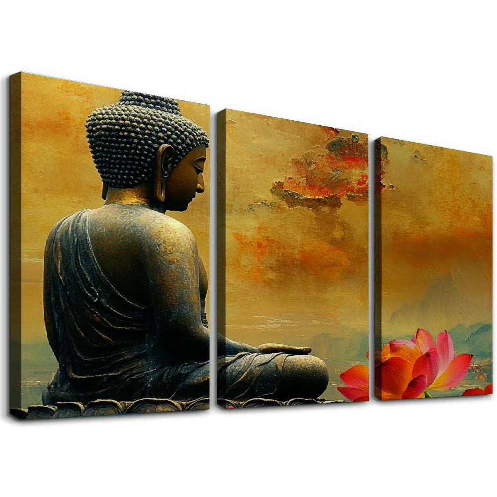 Buddha and Lotus Wall Art - Watercolor Spiritual Prints Set for ...